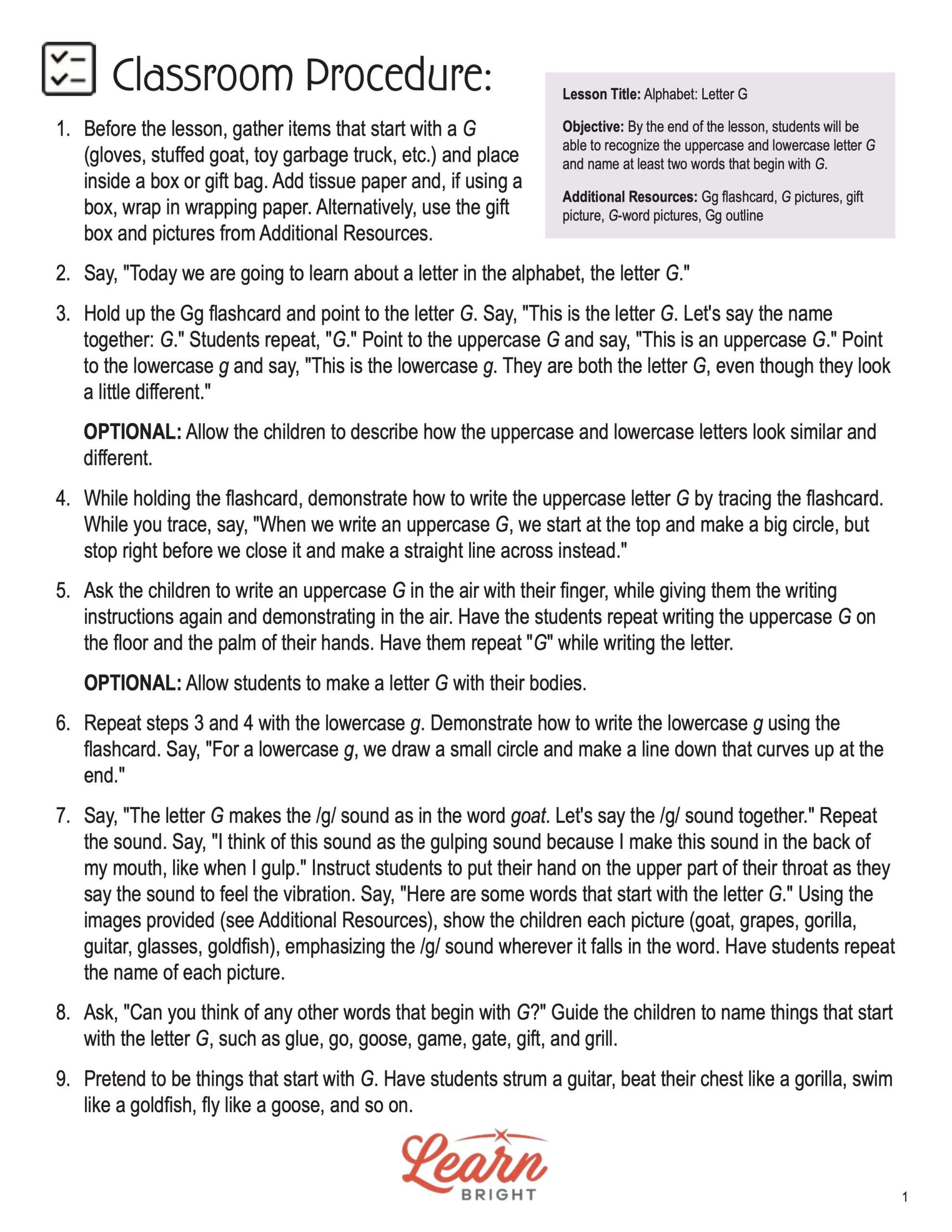 Alphabet: Letter G, Free PDF Download - Learn Bright